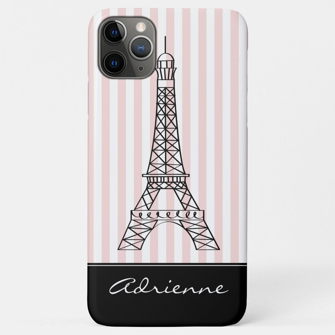 Pink Stripes Eiffel Tower Case-Mate iPhone Case | Zazzle