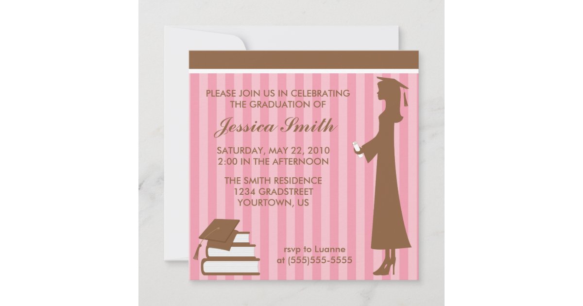 Pink Stripes Graduation Invitation | Zazzle