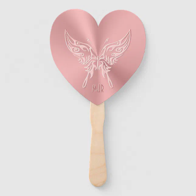 Pink Stylized Butterfly Round Tail, Embossed-look Hand Fan | Zazzle