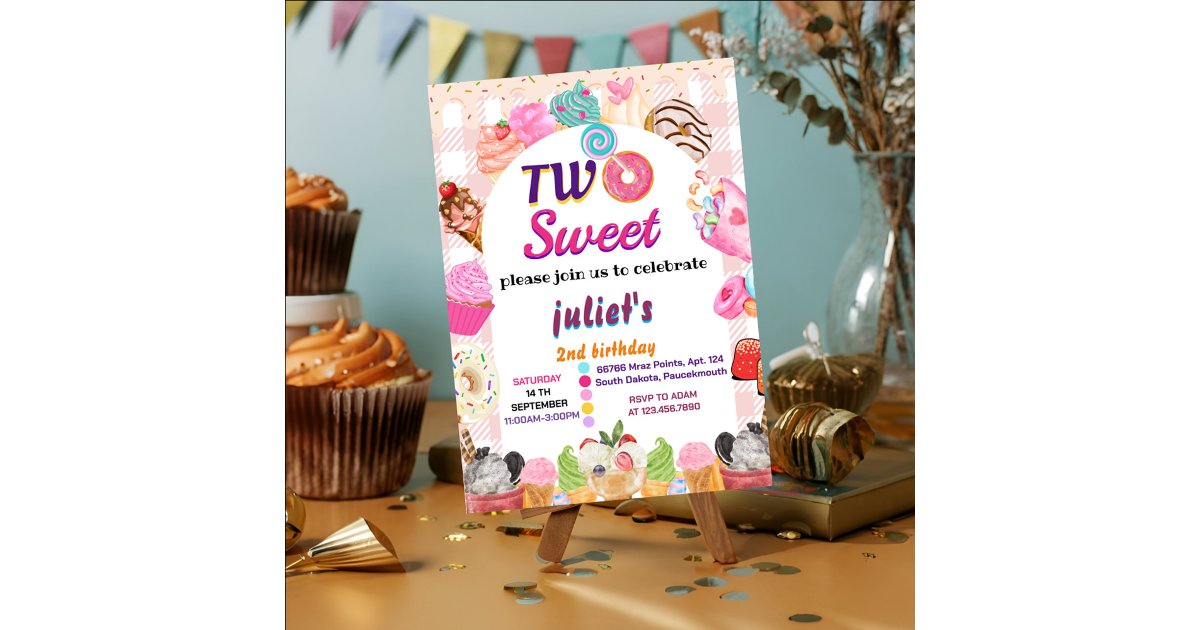 pink summer cute kids girl two sweet 2nd birthday invitation | Zazzle