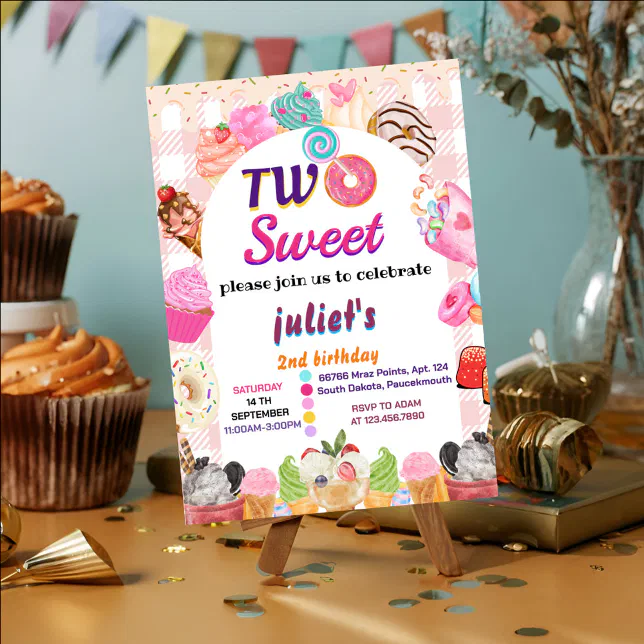 pink summer cute kids girl two sweet 2nd birthday invitation | Zazzle