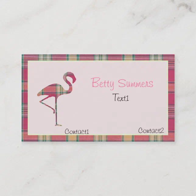 Pink summer Plaid Flamingo Business Card | Zazzle