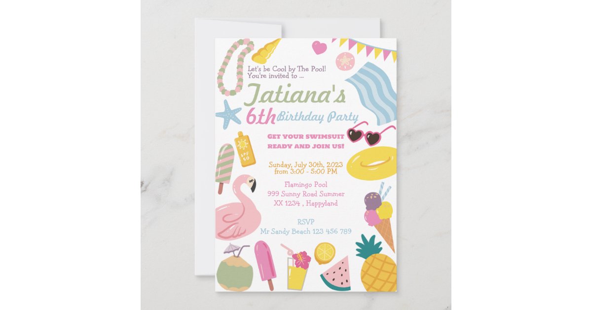 Pink Summer Pool Birthday Party Invitation | Zazzle