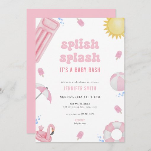 Pink Summer Splish Splash Baby Shower Invitation | Zazzle
