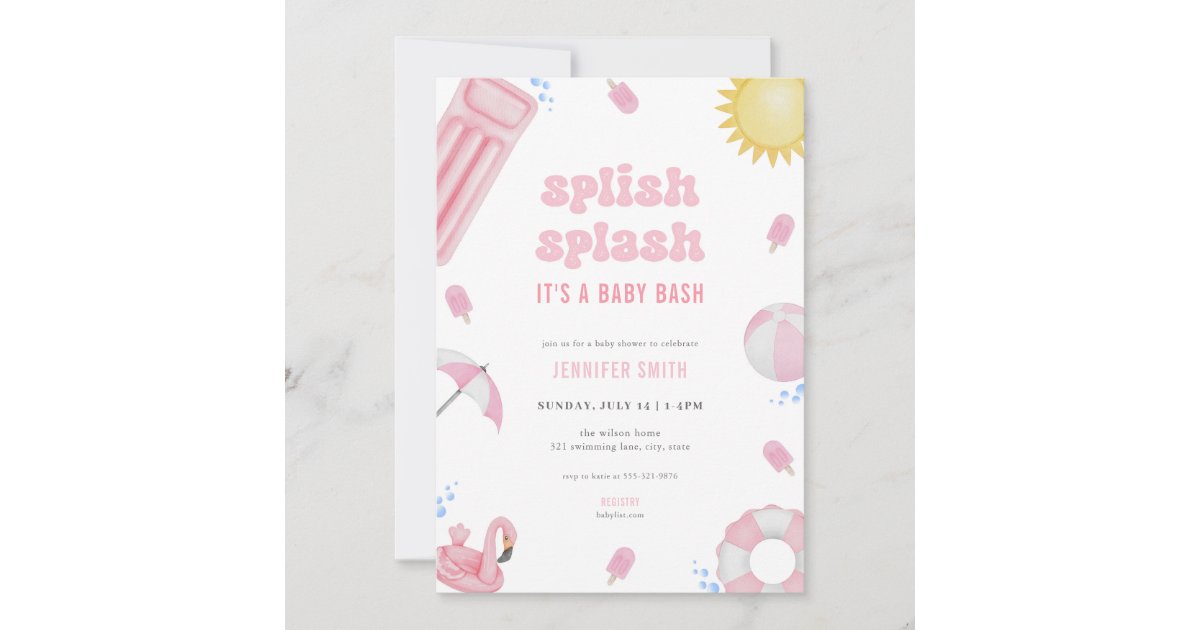 Pink Summer Splish Splash Baby Shower Invitation | Zazzle