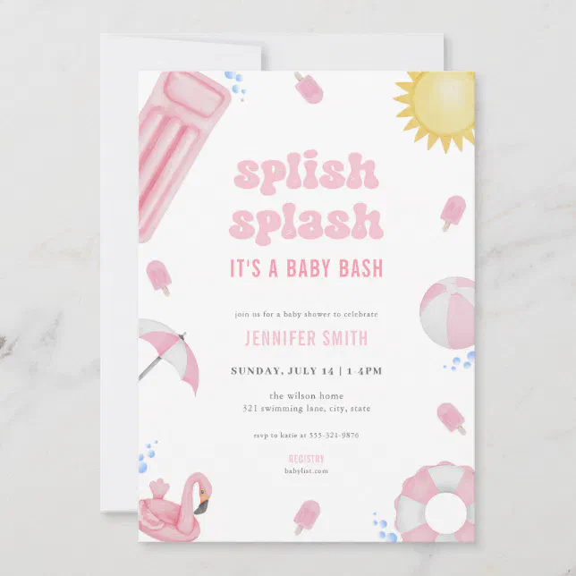 Pink Summer Splish Splash Baby Shower Invitation | Zazzle
