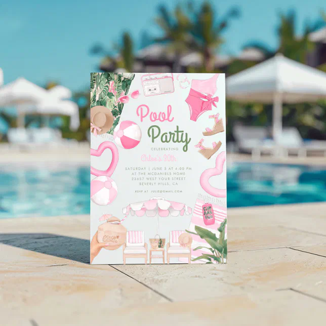 Pink Summertime Glam | Pool Party Invitation | Zazzle