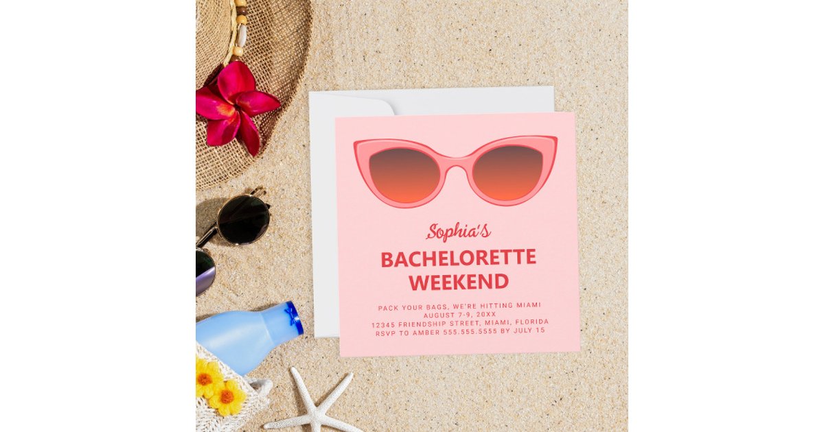 Pink Sunnies Beach Bachelorette Weekend Invitation | Zazzle