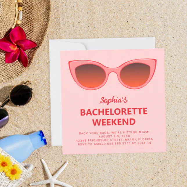 Pink Sunnies Beach Bachelorette Weekend Invitation | Zazzle