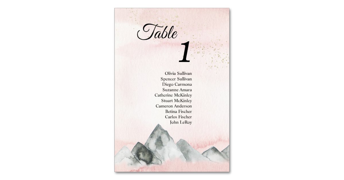 Pink Sunrise Mountain Table Numbers Sign Guests | Zazzle