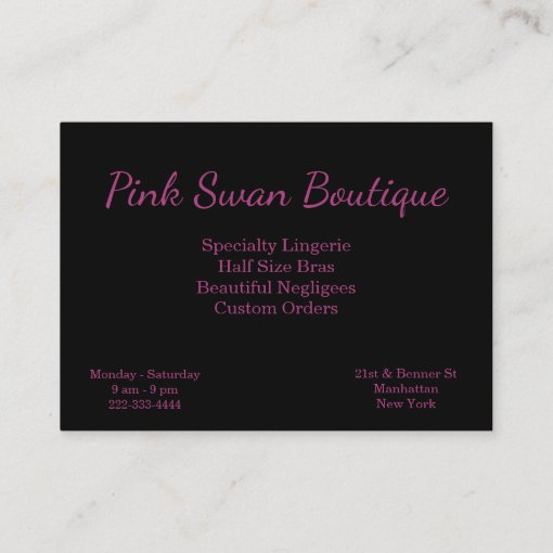 Pink Swan Logo on Black Business Card Classy | Zazzle