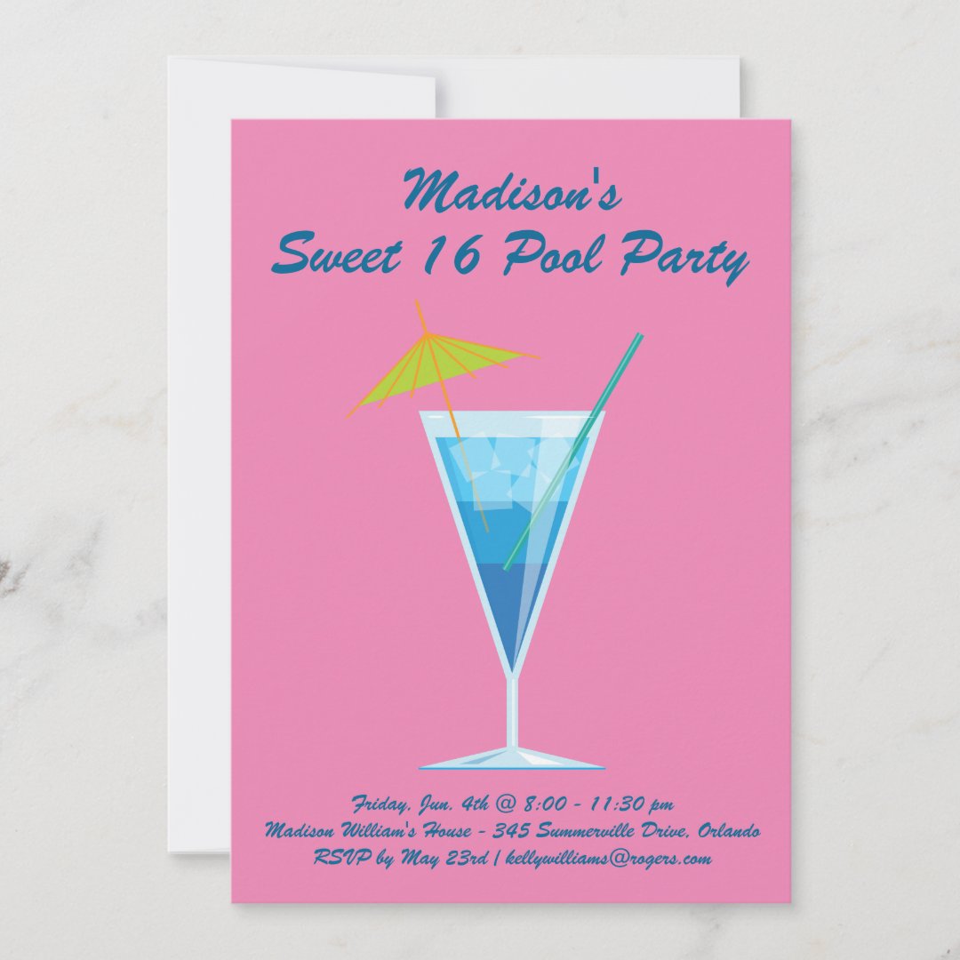 Pink Sweet 16 Pool Party Invitation | Zazzle