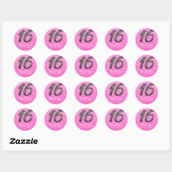 Pink Sweet 16 Silver Glitter Birthday Party Favor Classic Round Sticker ...