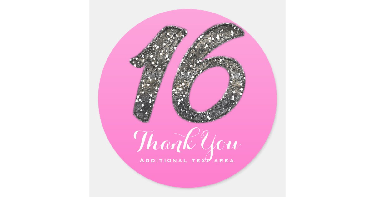 Pink Sweet 16 Silver Glitter Birthday Party Favor Classic Round Sticker ...