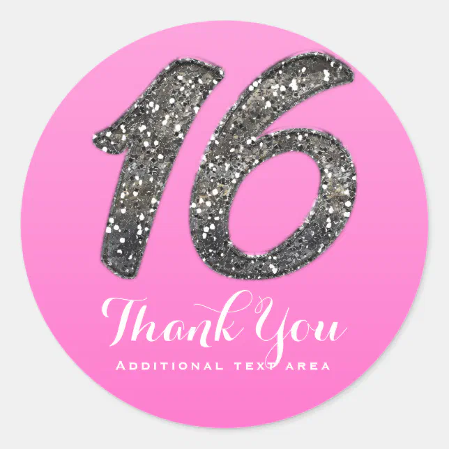 Pink Sweet 16 Silver Glitter Birthday Party Favor Classic Round Sticker ...