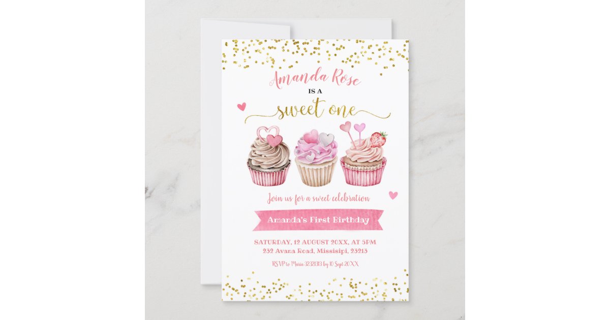 Pink Sweet One Girl Birthday Invitation | Zazzle