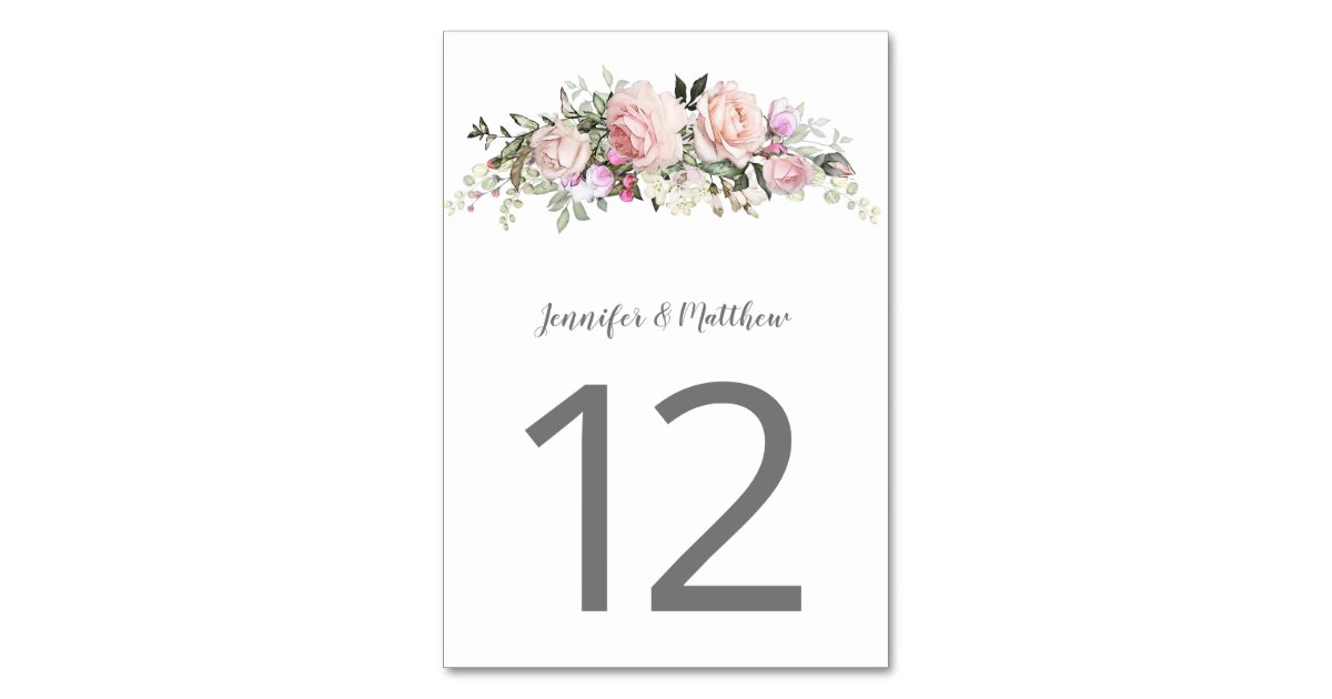 Pink Sweetheart Roses Watercolor Floral | Table Number | Zazzle