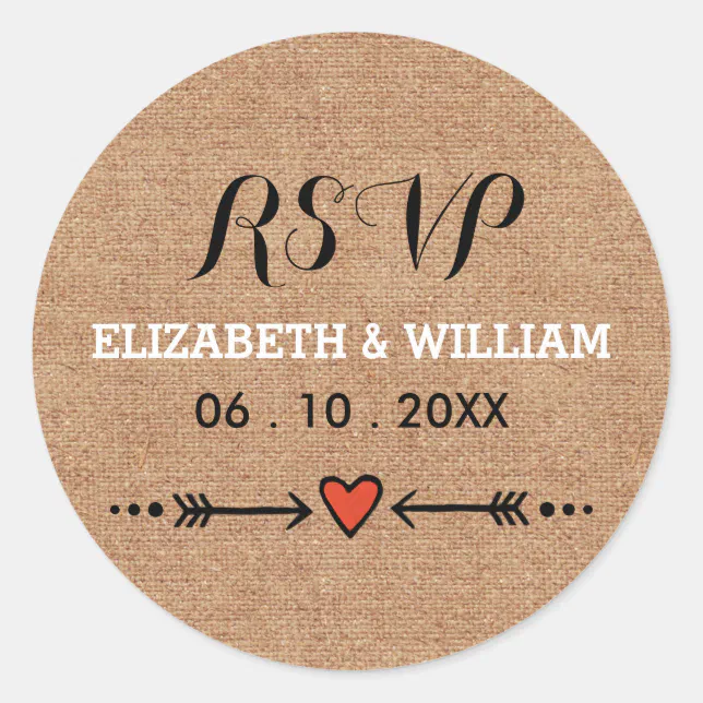 Pink Sweethearts & Arrows Rustic Wedding RSVP Classic Round Sticker ...