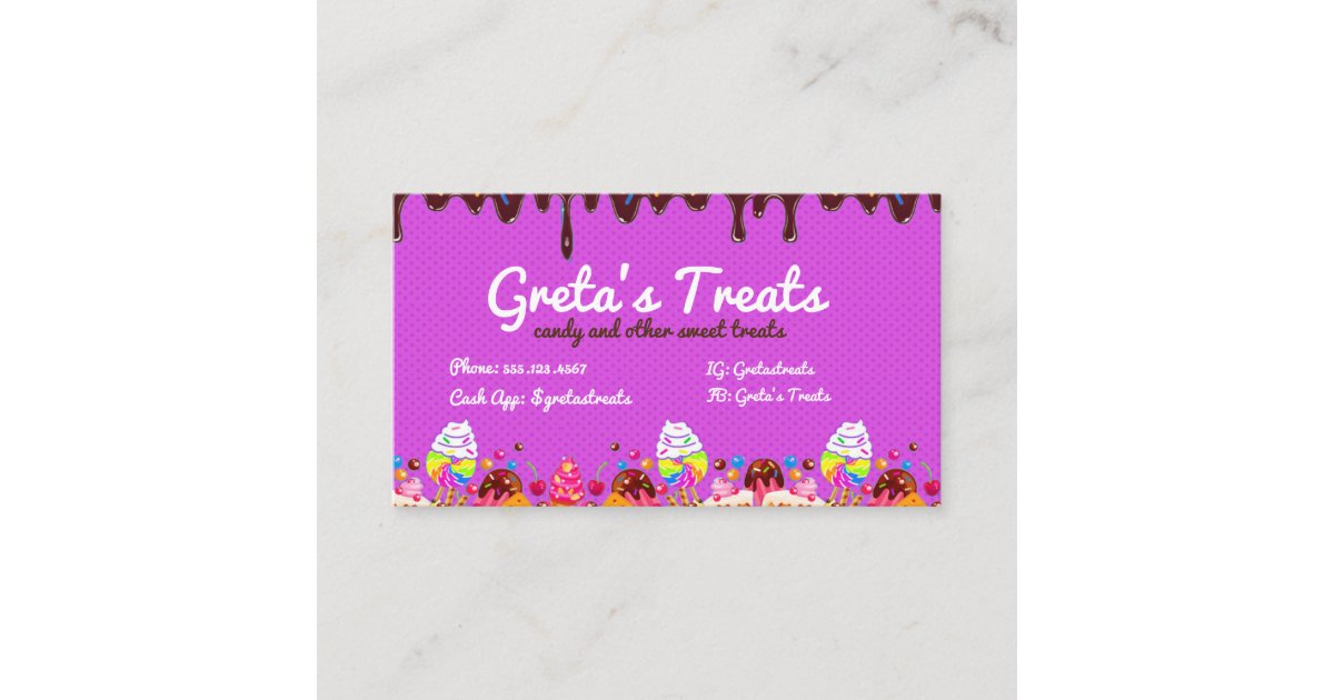 Pink Sweets and Treats Candy Business Card | Zazzle