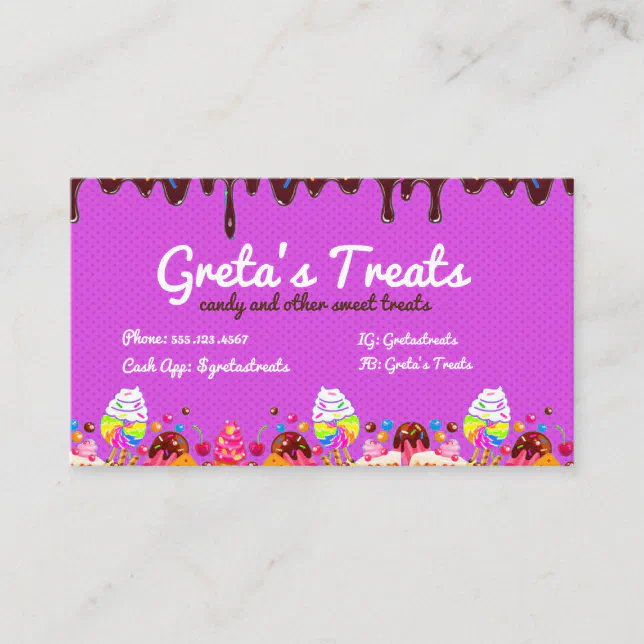 Pink Sweets and Treats Candy Business Card | Zazzle