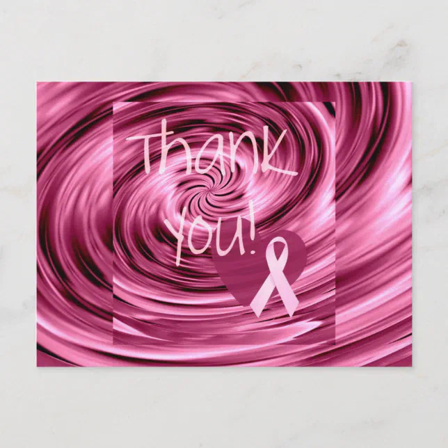 Pink Swirl Breast Cancer Thank You Postcard | Zazzle
