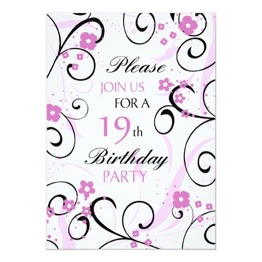 Pink Swirls 19th Birthday Party Invitation Card | Zazzle.com