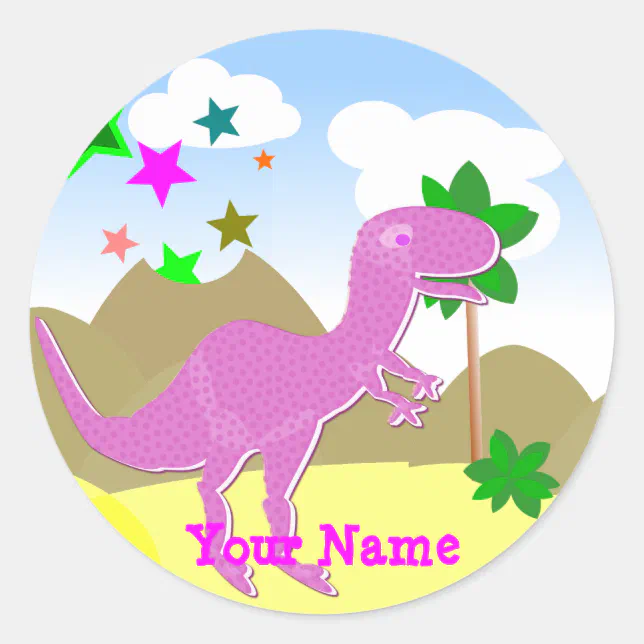 Pink T-Rex Dinosaur Name Stickers | Zazzle