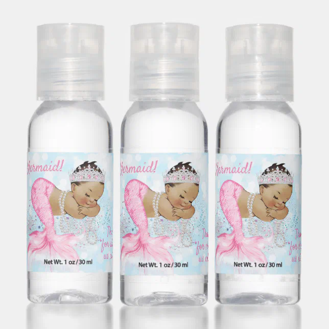 Pink Tail Ethnic Mermaid Baby Shower Hand Sanitizer | Zazzle