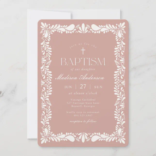 Pink Talavera Tile Spanish Fiesta Baptism Invitation | Zazzle
