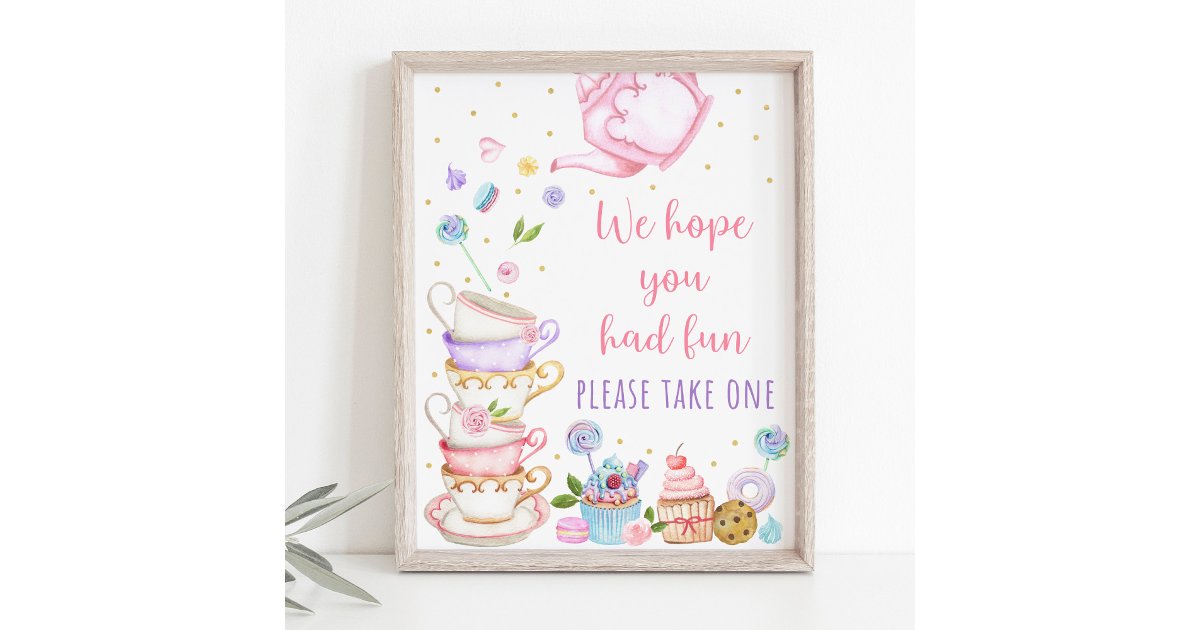 Pink Tea Party Birthday Favor Sign | Zazzle
