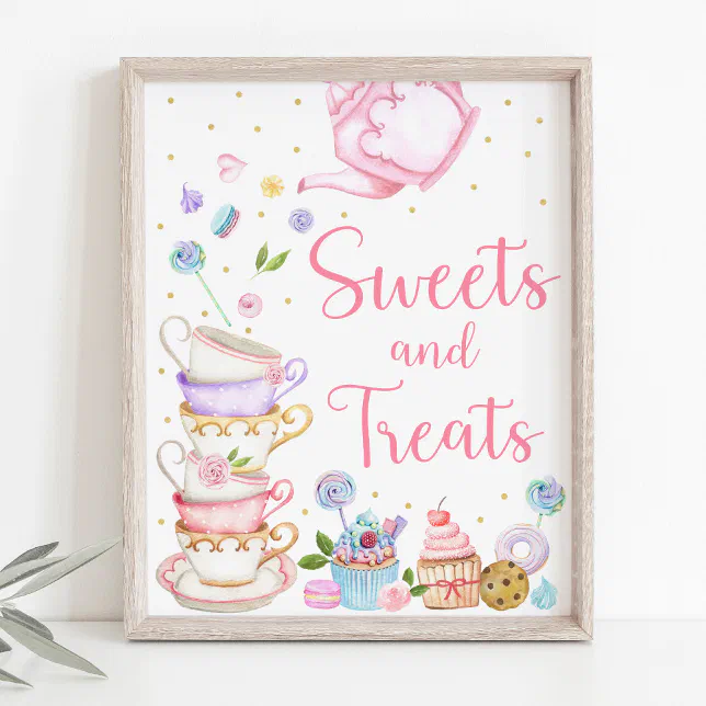 Pink Tea Party Sweets & Treats Birthday Sign | Zazzle