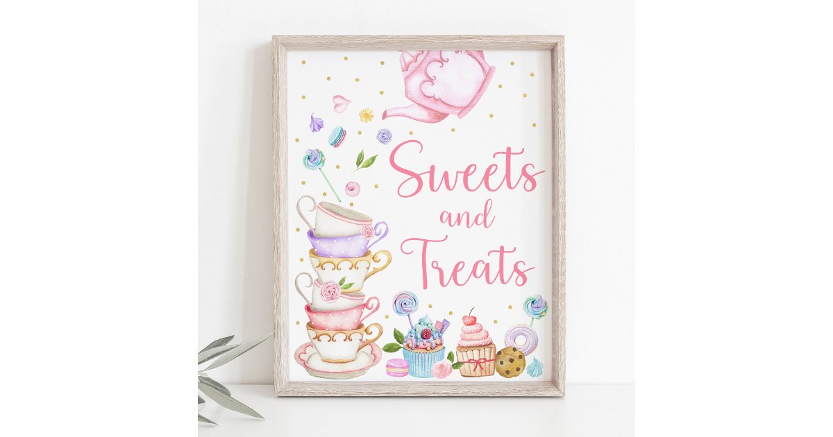 Pink Tea Party Sweets & Treats Birthday Sign | Zazzle