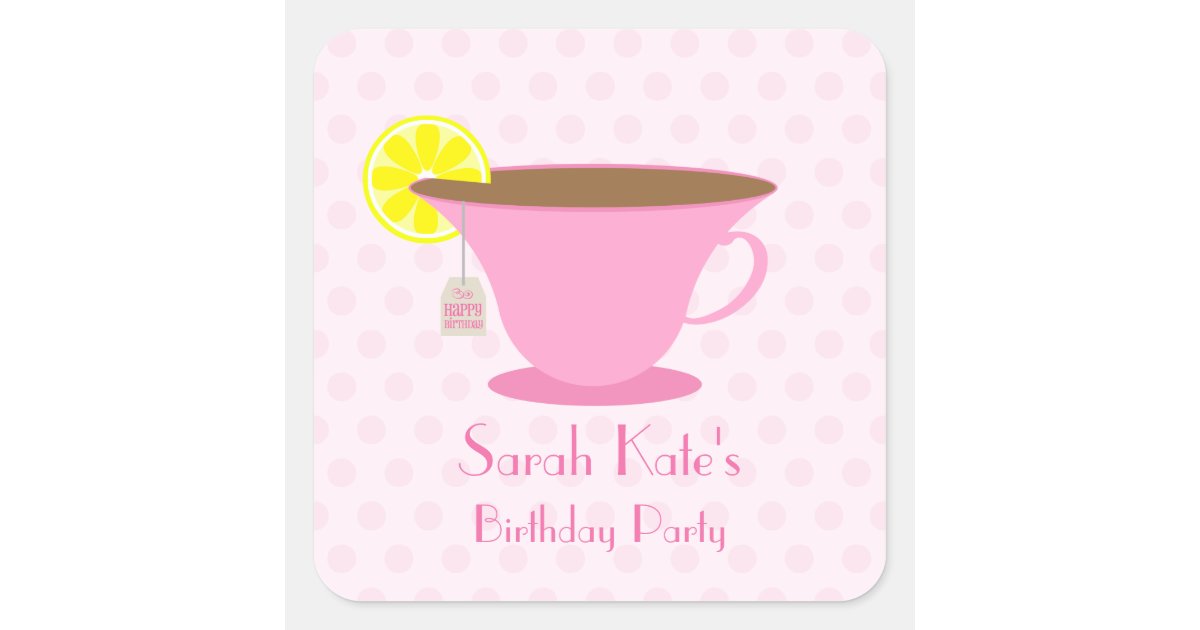 Pink Teacup Birthday Party Stickers | Zazzle