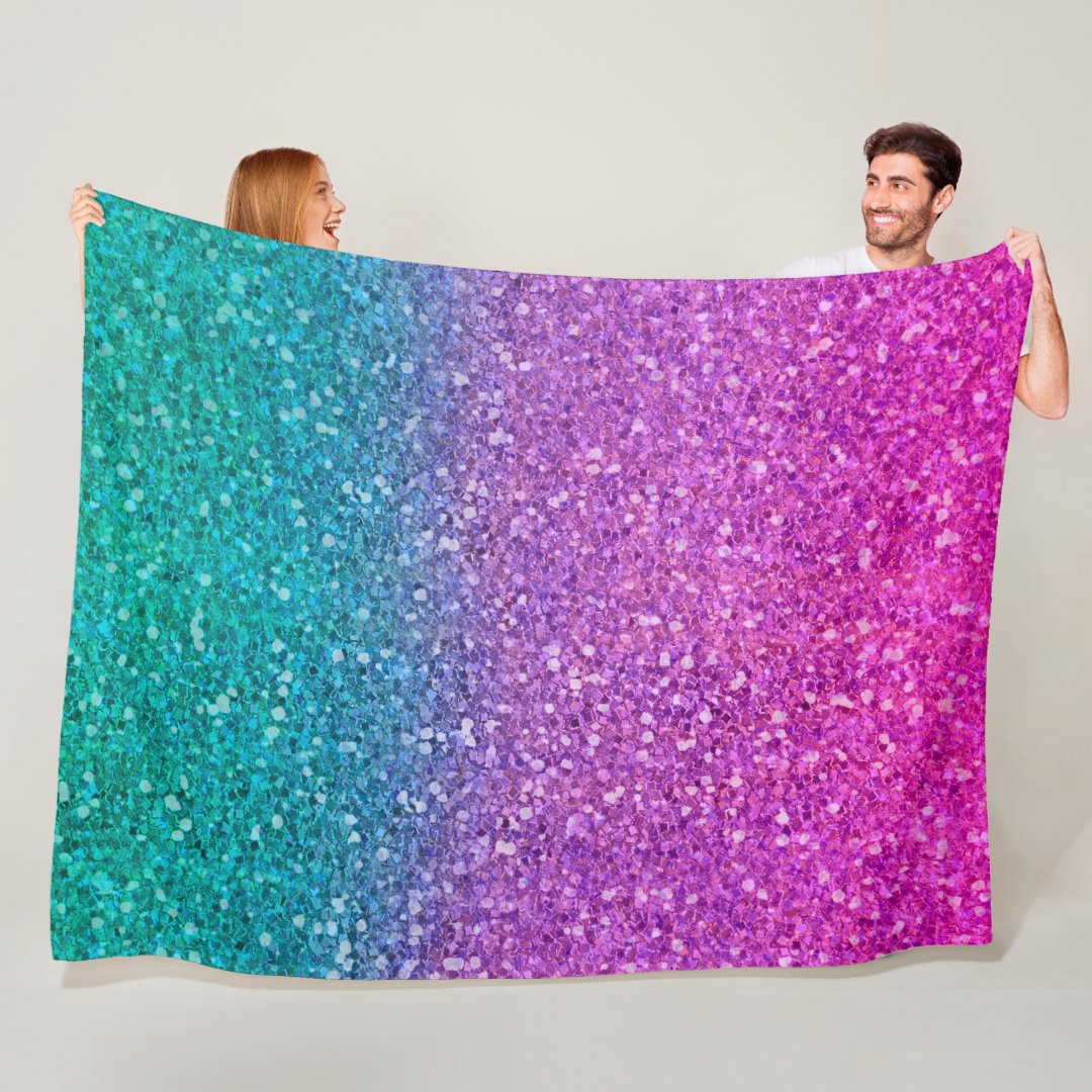 Pink Teal Aqua Blue & Purple Sparkly Glitter Fleece Blanket | Zazzle