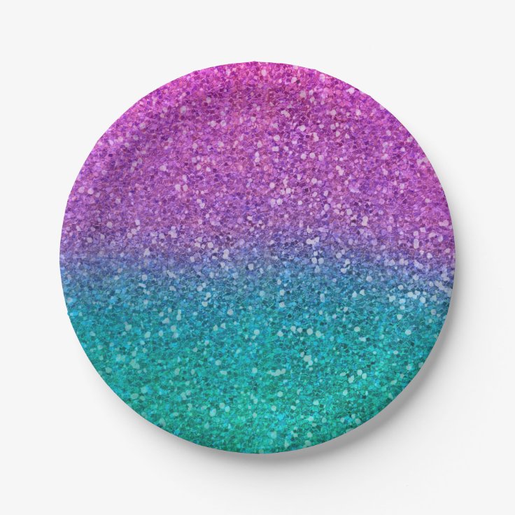 Pink Teal Aqua Blue & Purple Sparkly Glitter Party Paper Plates | Zazzle