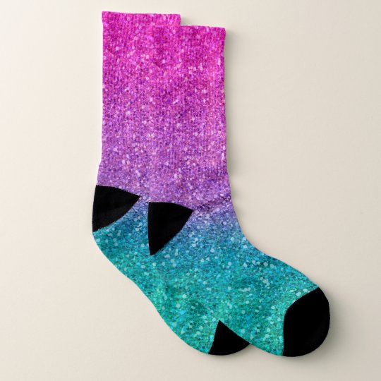 Pink Teal Aqua Blue & Purple Sparkly Glitter Socks | Zazzle.com
