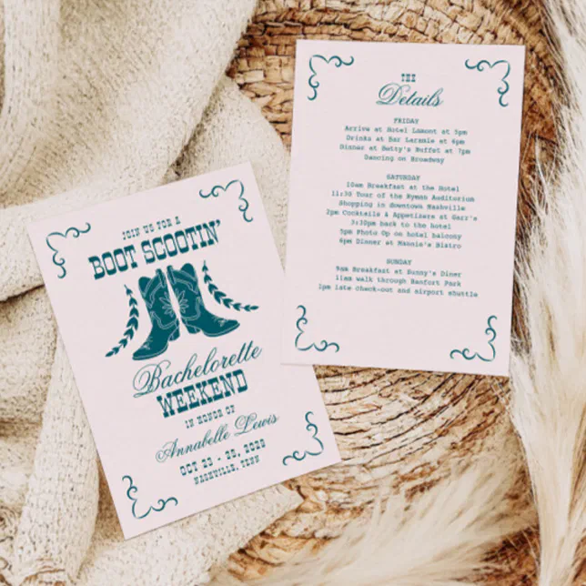 Pink Teal Cowgirl Bachelorette Social Club Invitation | Zazzle