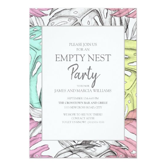 Pink Teal Gray Tropical Leaf Empty Nest Party Invitation | Zazzle.com