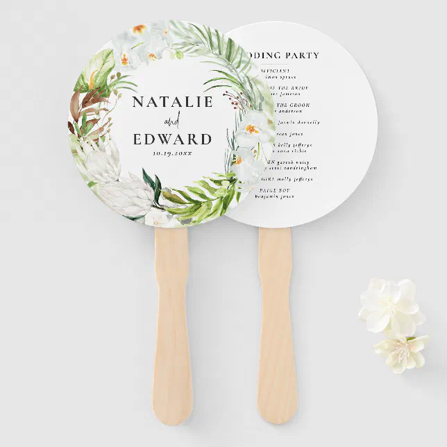 Pink, teal + orchid tropical floral wedding hand fan | Zazzle