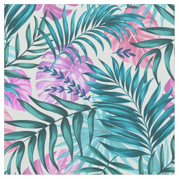 Tropical Leaves in Teal Fabric | Zazzle