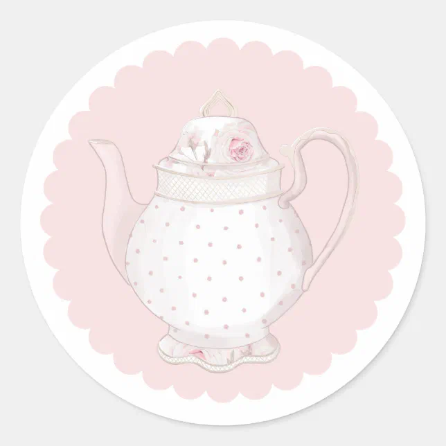 Pink Teapot Classic Round Sticker | Zazzle