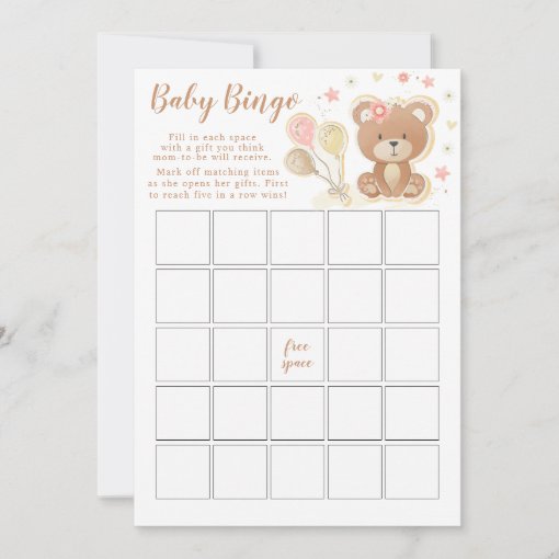 Pink Teddy Bear Baby Shower Bingo Game Card | Zazzle