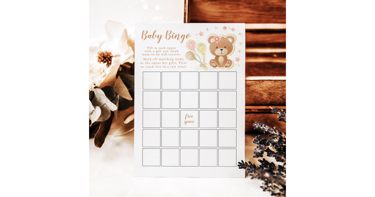 Pink Teddy Bear Baby Shower Bingo Game Card | Zazzle