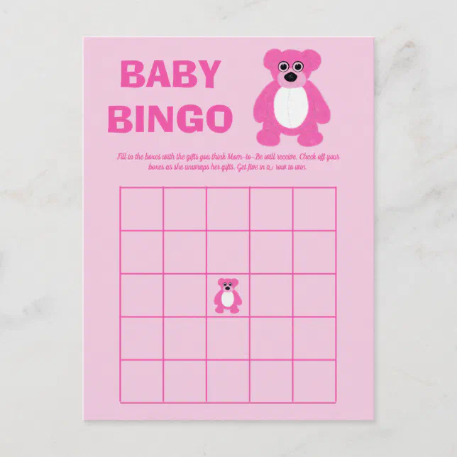 Pink Teddy Bear Baby Shower Bingo Game Cards | Zazzle