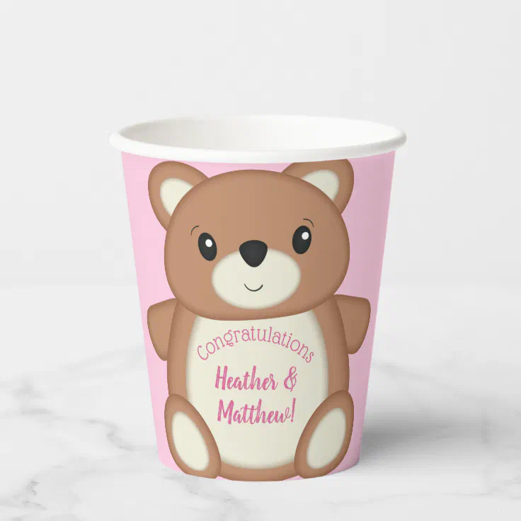 Pink Teddy Bear Baby Shower Paper Cups | Zazzle