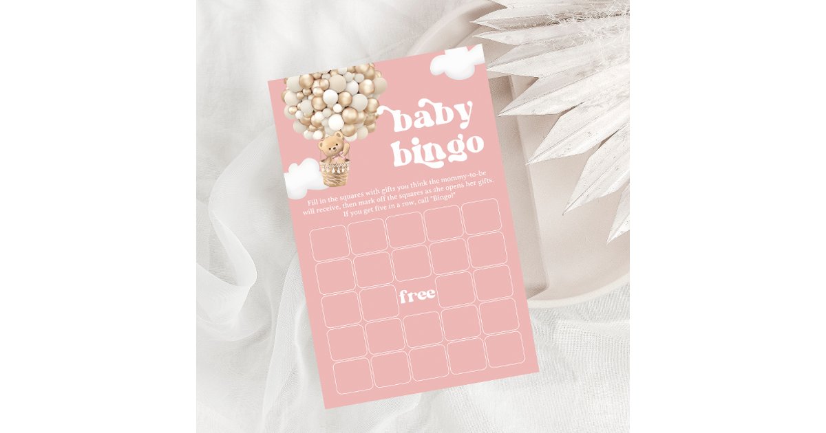 Pink Teddy Bear Balloons Baby Shower Game BINGO Flyer | Zazzle