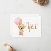 Pink Teddy Bear Girl Thank you Note Card | Zazzle