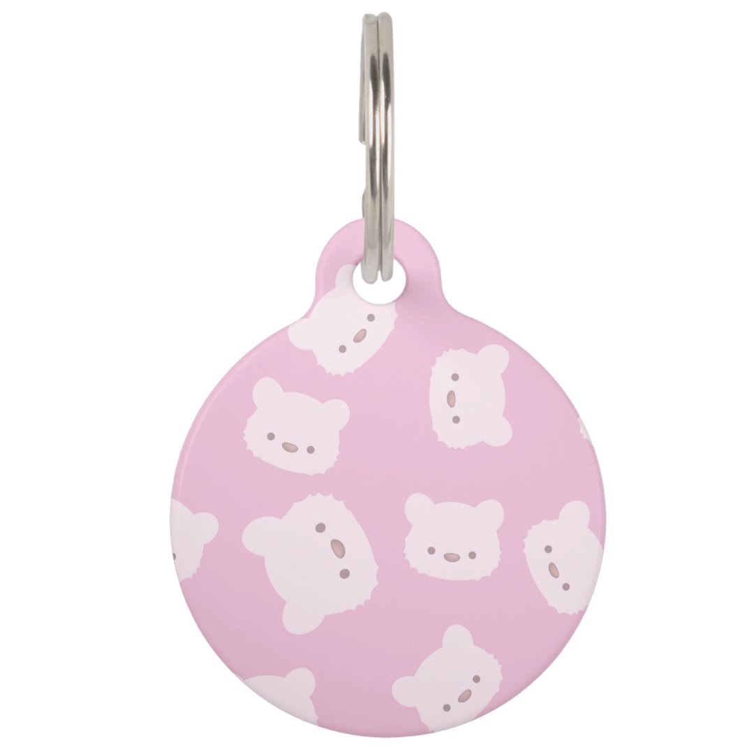 Pink Teddy Bear Pattern Pet Name Tag | Zazzle
