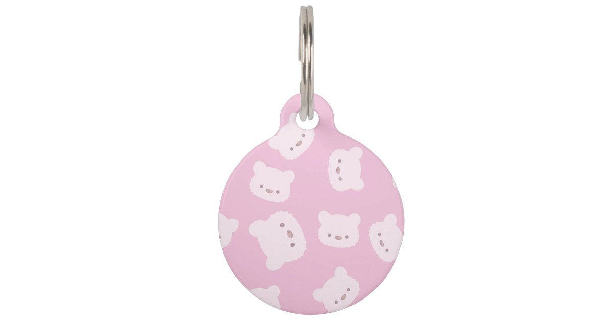 Pink Teddy Bear Pattern Pet Name Tag | Zazzle