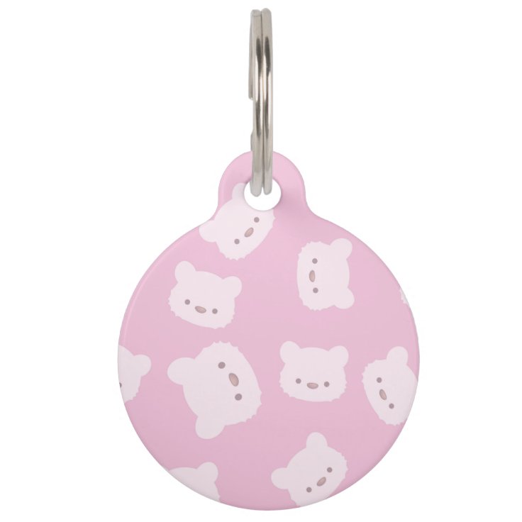 Pink Teddy Bear Pattern Pet Name Tag | Zazzle